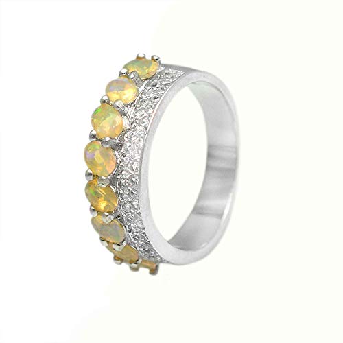 Natural Ethiopian Opal Solid Fire October Birthstone Gems 925 Sterling Silver Engagement Cluster Ring (sterling-silver, 5.5)