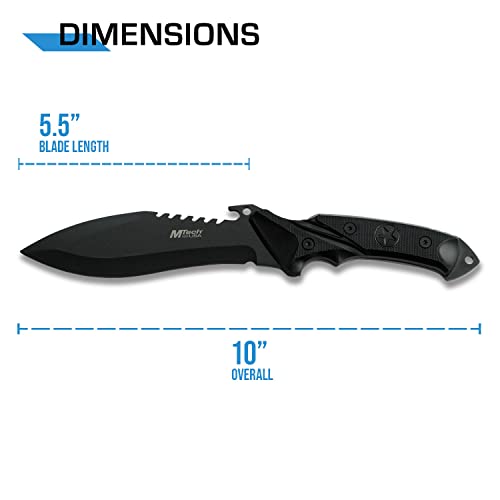 MTech USA MT-20-12 Fixed Blade Hunting Knife, Black Bowie Style Blade, Black Rubber Handle, 10-Inch Overall