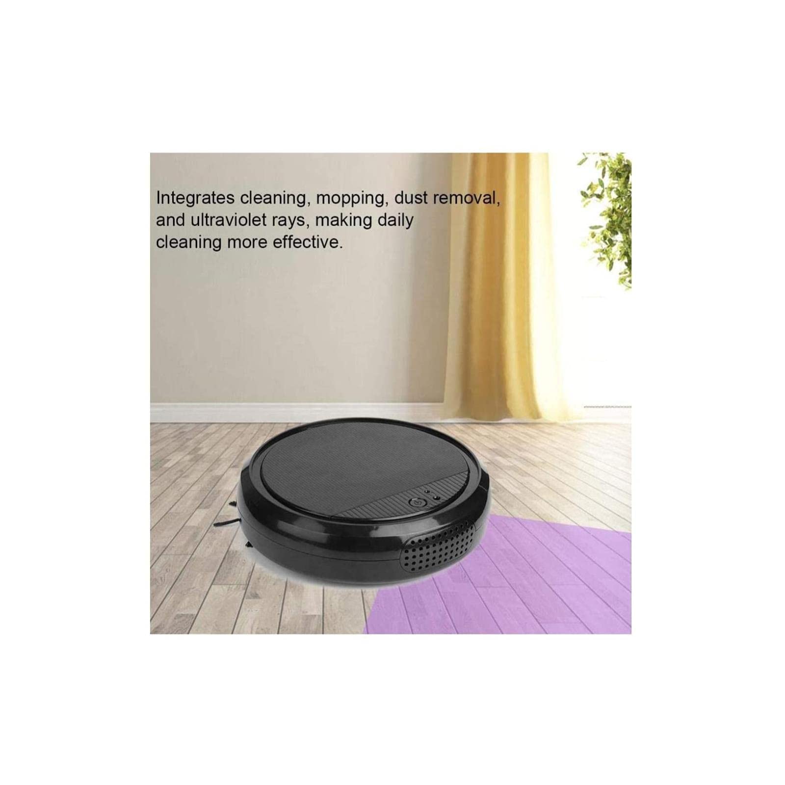 Robot Vacuum Cleaner Mop, Multi-Functional Intelligent Ultraviolet Light Sweeping Robot, Quiet Low Noise Vacuum Cleaner for Pet Hair, Carpet, Hard Floor, Dust, Stains(Black)