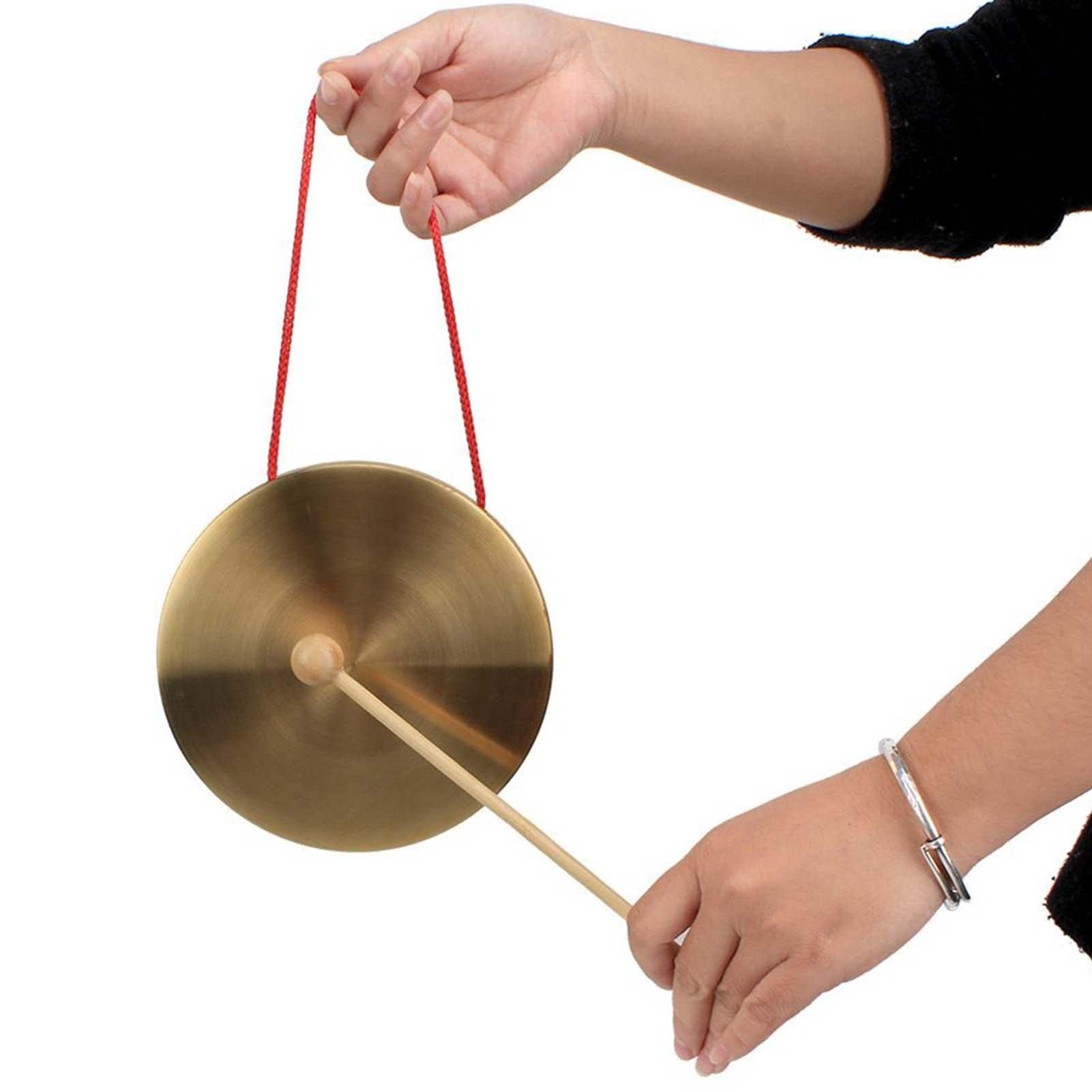 Uwariloy 4'' Mini Gongs Tambourine Cymbals Percussion Musical Instruments, Chinese Traditional Percussion Instrument Brass Gong with Round Play Hammer Drumstick for Celebration