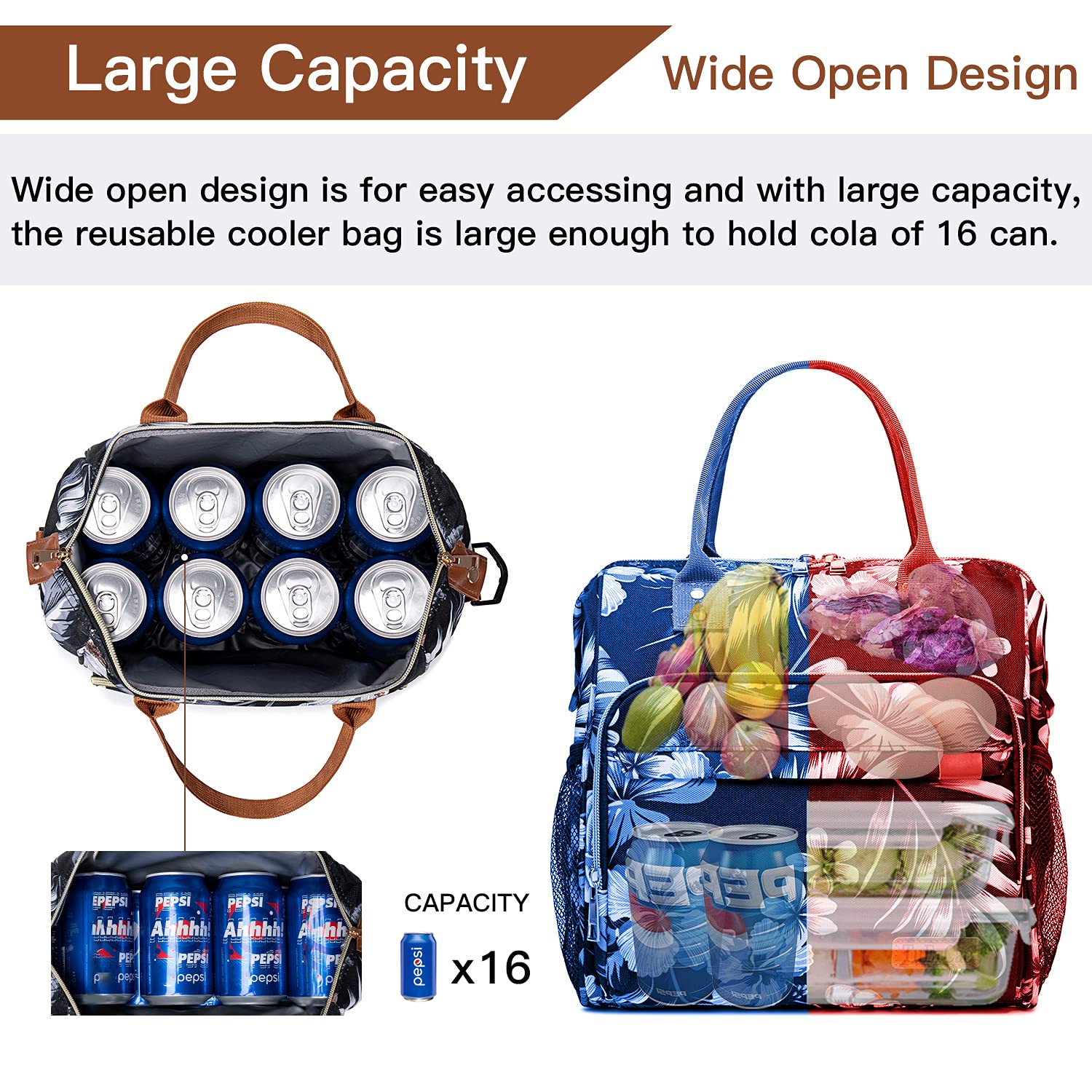 TuErCao Insulated Lunch Bag - Large Portable Cooler Lunch Box for Office Work School Picnic Beach Workout - Reusable Freezable Tote Lunch Bag Organizer with Adjustable Shoulder Strap for Women Men