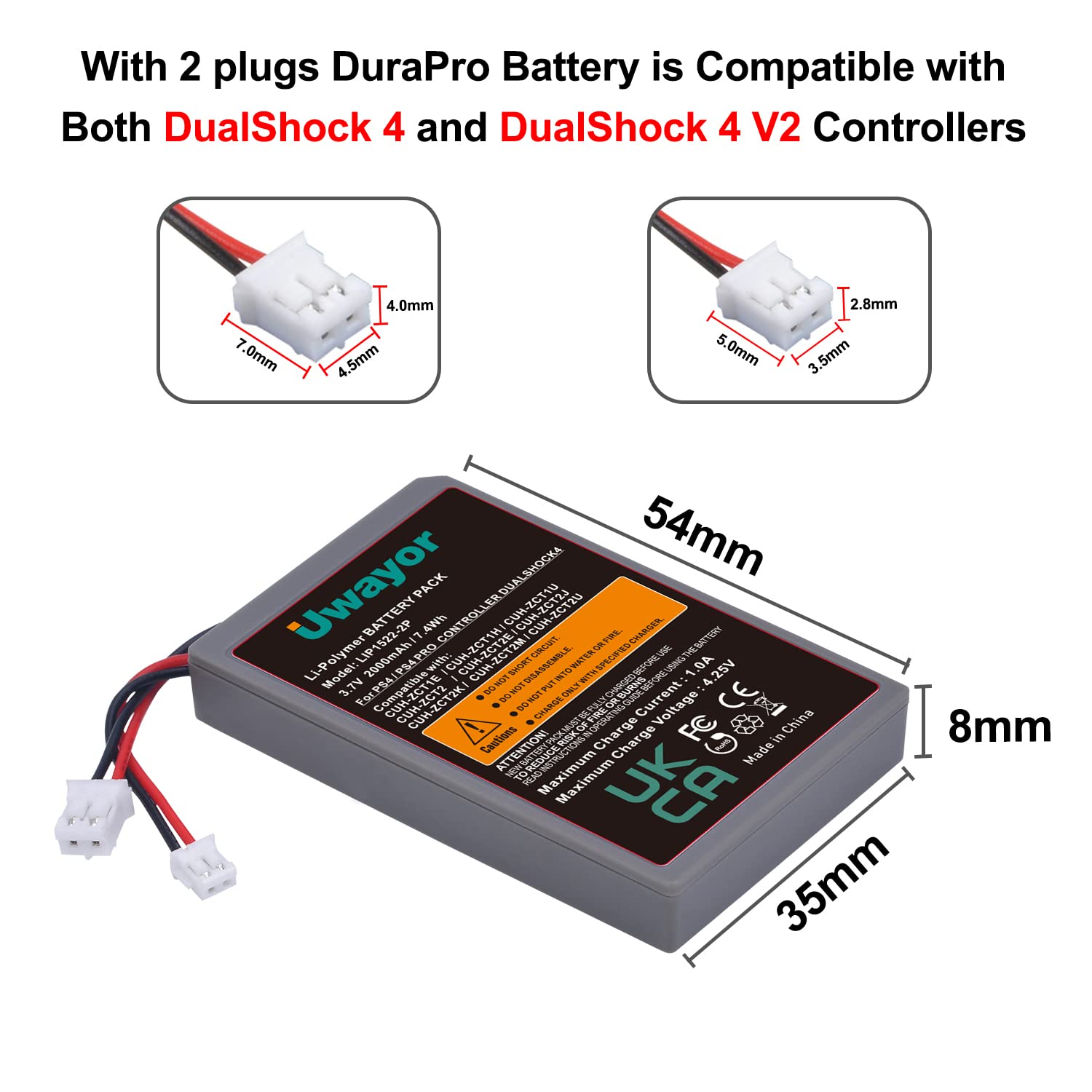 Uwayor 2-Pack 2000mAh PS4 Replacement Battery for Sony PS4 and PS4 pro Controller Dualshock 4 with Installation Tools