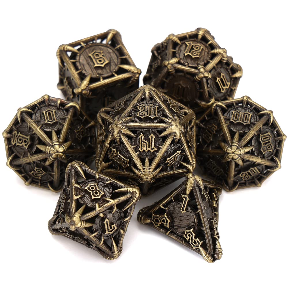 YEMFIRE Original Orc Dice,Hollow Metal Dice for Role-Playing Game D&D,Enamel Polyhedral RPG Dice Set for Board Game MTG Dice D20 (Ancient Bronze)