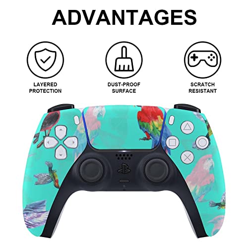 Tropical Birds Parrots, Macaw Print Full Protective Skin Cover Design Wrap Decal Sticker Compatible with PS5 Disk Version Console and Controller
