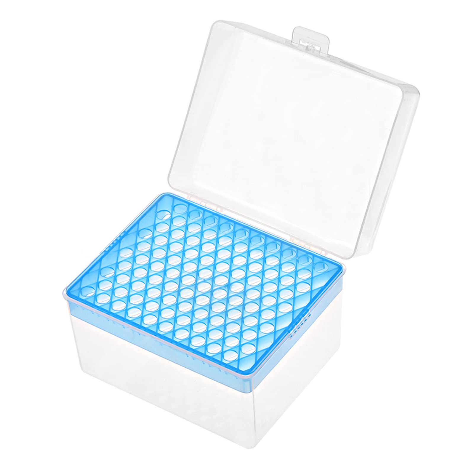 YOKIVE 1 Pcs Pipette Tips Box, for Polypropylene 1ml Pipettor Tips with 100 Holes | Keep Tidy, Great for Lab (White, Clear, Light Blue, 0.32-Inch Hole Dia)