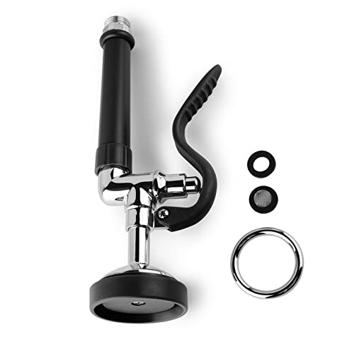 Pre Rinse Sprayer Commercial Sink Sprayer Head,1.42GPM Spray Valve Dish Sprayer Nozzle with Ergonomic Handle, Commercial Faucet Parts for Commercial Kitchen Faucet,Chrome Finished(Black)