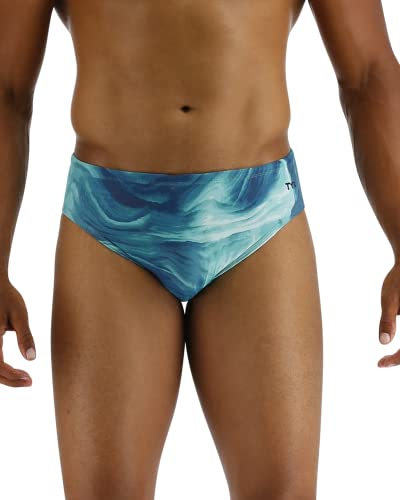 TYR Men's Standard Durafast Elite Racer Brief Swimsuit, Mezio Teal, 28