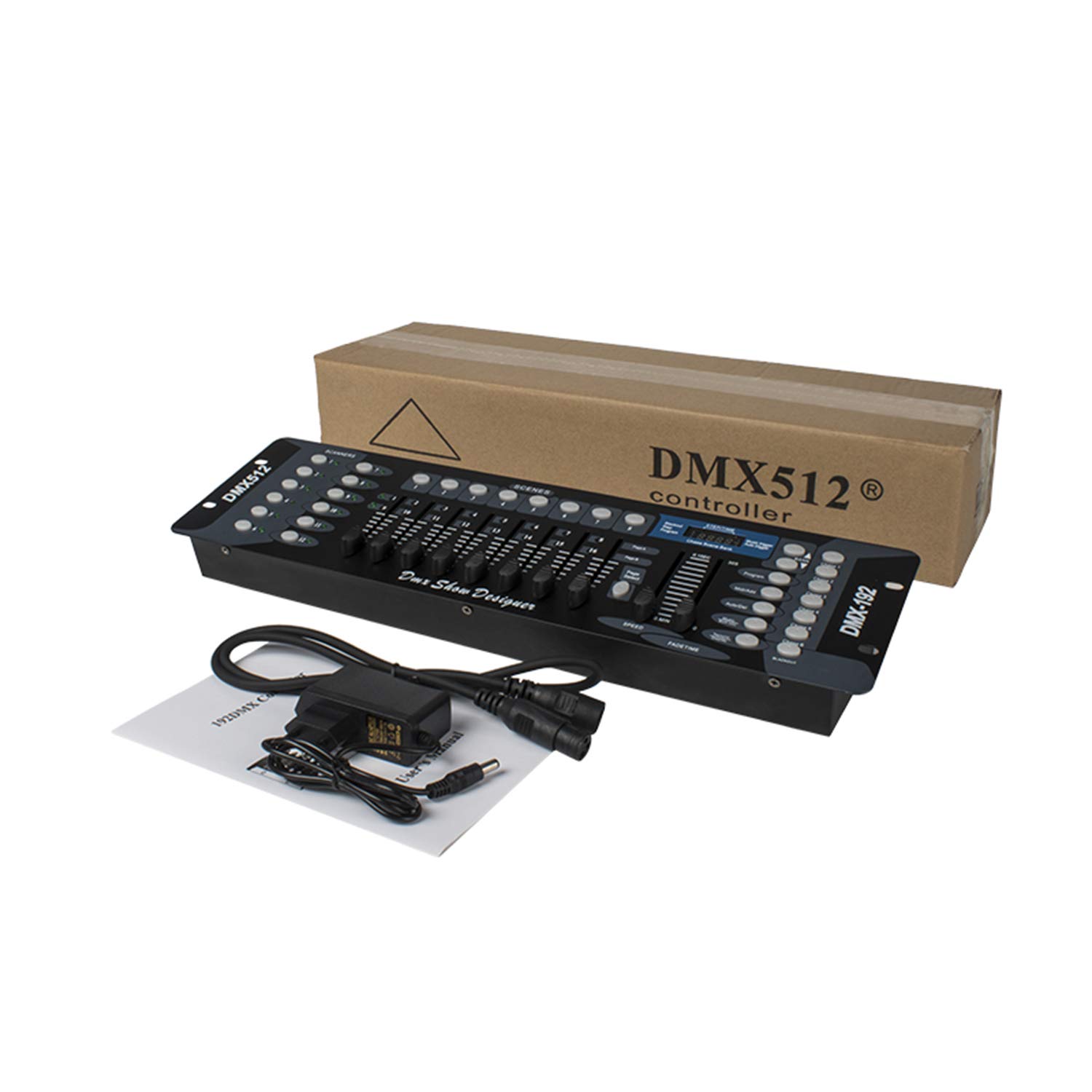 SHEHDS 192 DMX 512 Rectangular Electric Light Controller, LCD Display, 192 Groups, 16 Channels, 30 Banks, 8 Faders, 3-Pin Cable, 1 Year Replacement