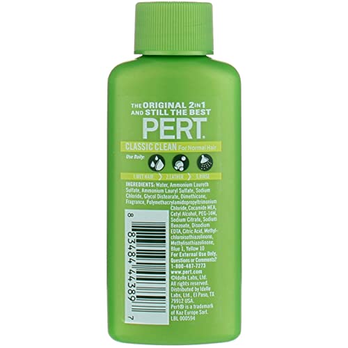 Pert Plus 2-in-1 Shampoo & Conditioner, Classic Clean 1.70 oz (Pack of 6)
