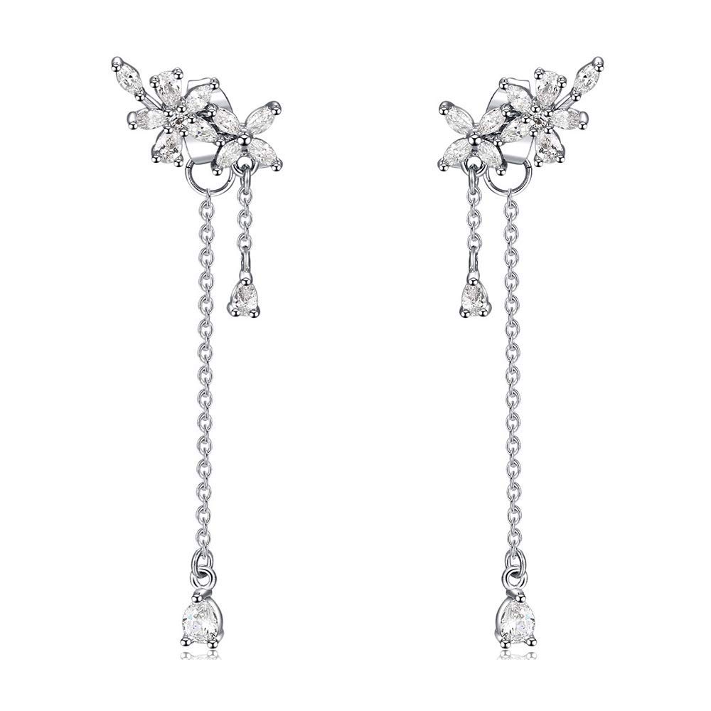 MSECVOI 925 Sterling Silver Leaves Wrap Earrings Crawler for Women Dainty Flowers Threader Tassel Chain