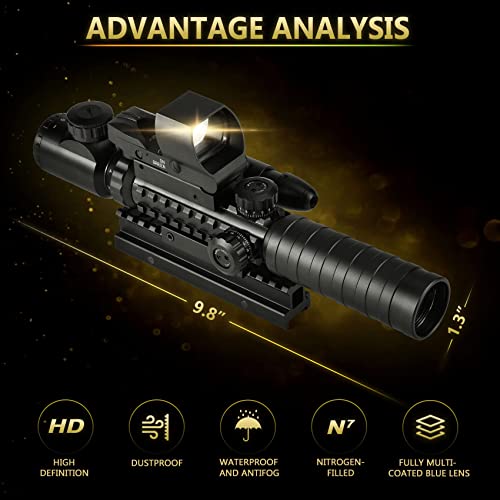 SOROVEE Rifle Scope 3-9x32 Combo,Red/Green Illuminated Range Finder Reticle,Tactical Gun Scopes with Reflex Sight 4 Reticle and Green Laser,Airsoft Scopes for Long Range Shooting/Hunting.