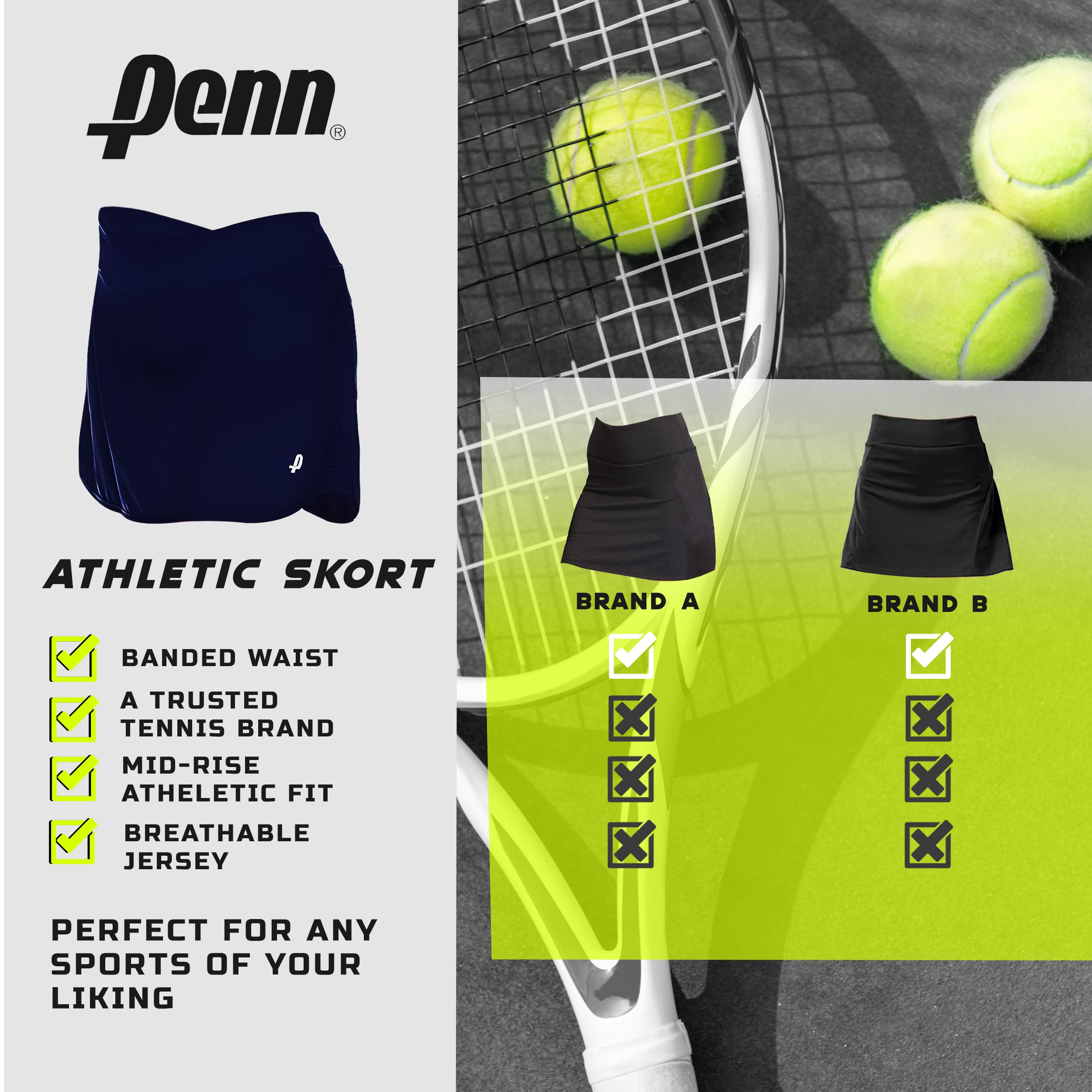 PENN Women's Spike Athletic Mini Skort for Performance Training Tennis Golf & Running - Medieval Blue, Large