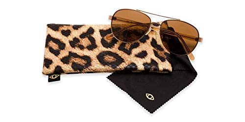 Sofia Vergara x Foster Grant Segment Style Women's Carmen SunReaders Aviator Reading Glasses, Shiny Bronze Frame with Crystal Amber Temples, 57 mm + 2.5
