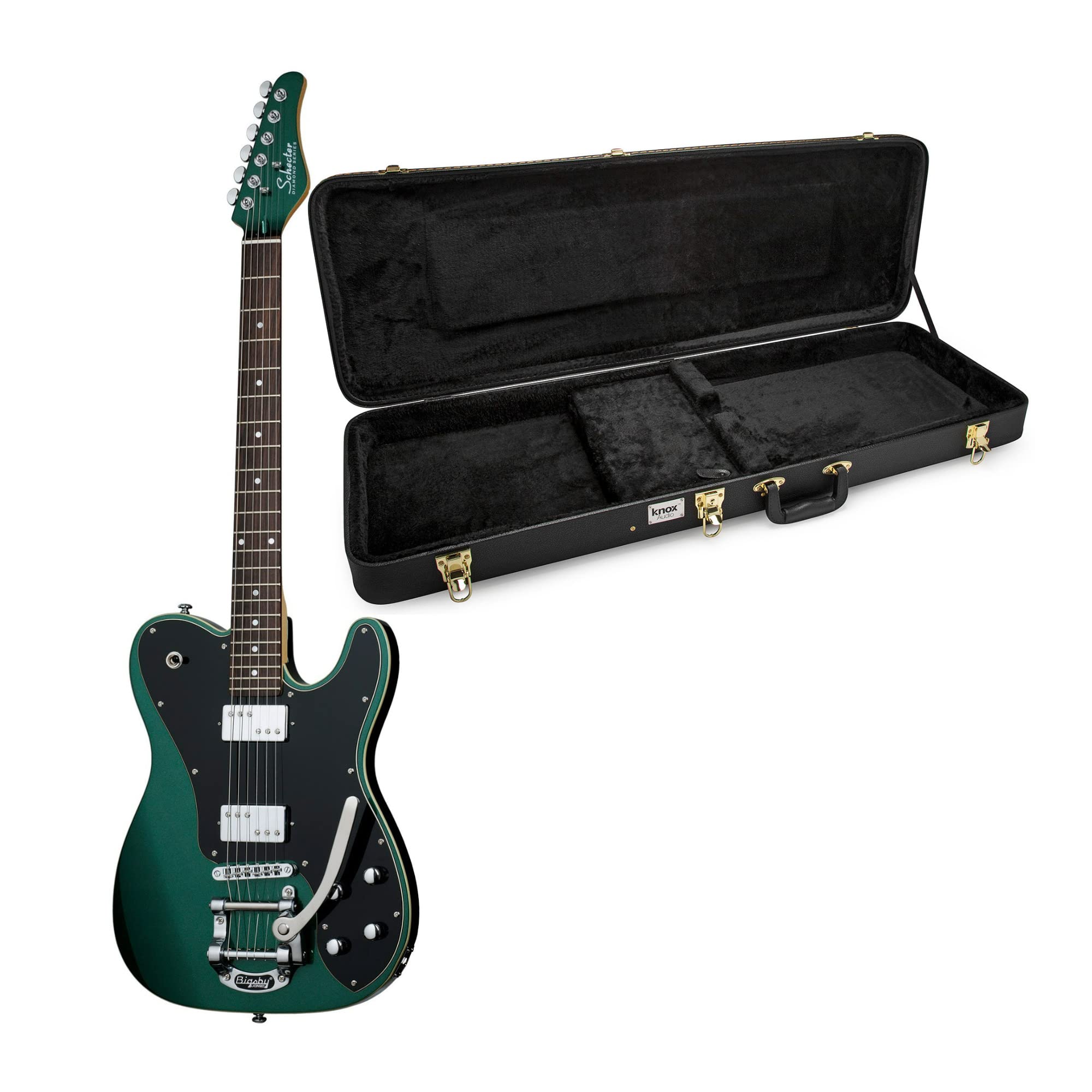 Schecter PT Fastback II 6-String B Electric Guitar (Right Handed, Dark Emerald Green) Bundle with Hard Shell Carrying Case (2 Items)