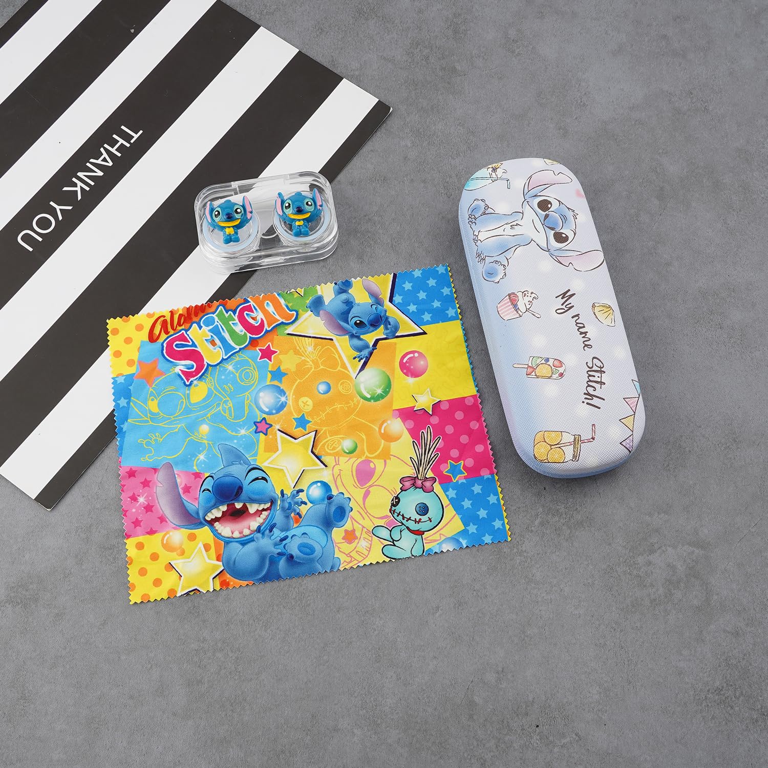 U-CHYTY Cartoon Stitch Hard Shell Eyeglasses Cases Kitty Protective Case with Glasses Cloth Storage Box Holder forTeen
