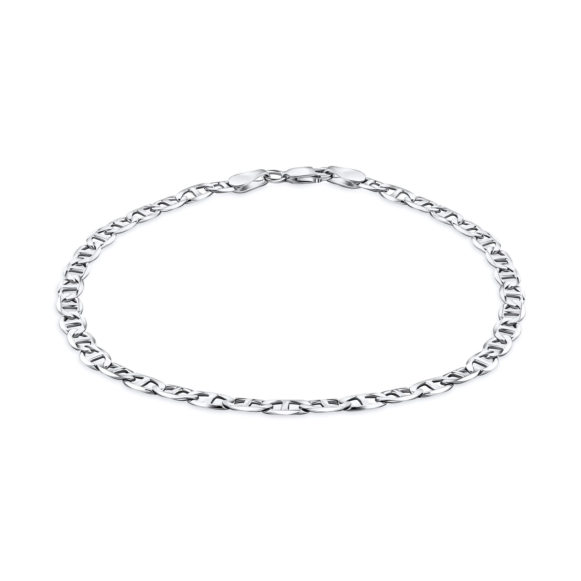 PORI JEWELERS 925 Sterling Silver 4.5mm Mariner Chain Link Anklet - Available in Silver or Yellow (Silver, 11)