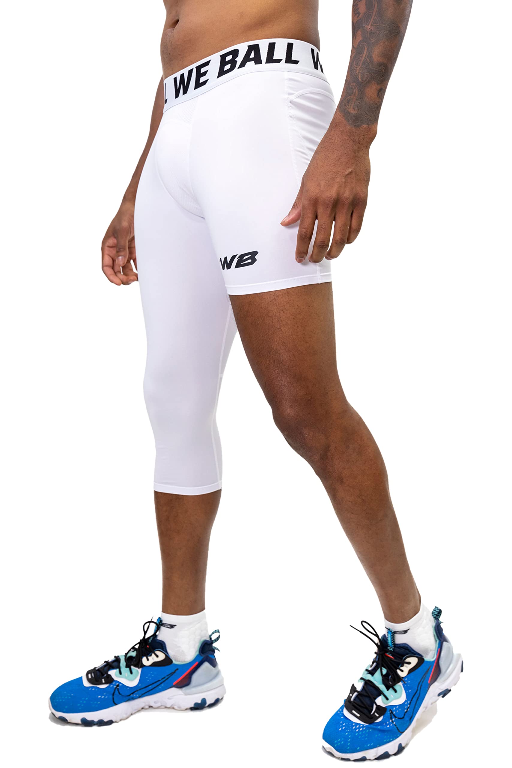 We Ball Sports Athletic Compression Tights | Men's Single Leg Sports Tights | One Leg Compression Base layer Leggings for men (Full, White)