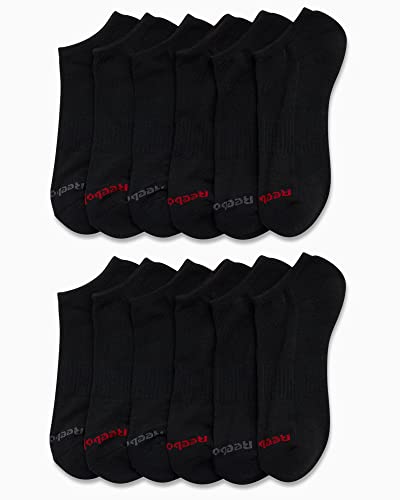 Reebok Men's Athletic No-Show Low Cut Socks with Cushion Comfort (12 Pack), Size 6-12.5, Classic Black
