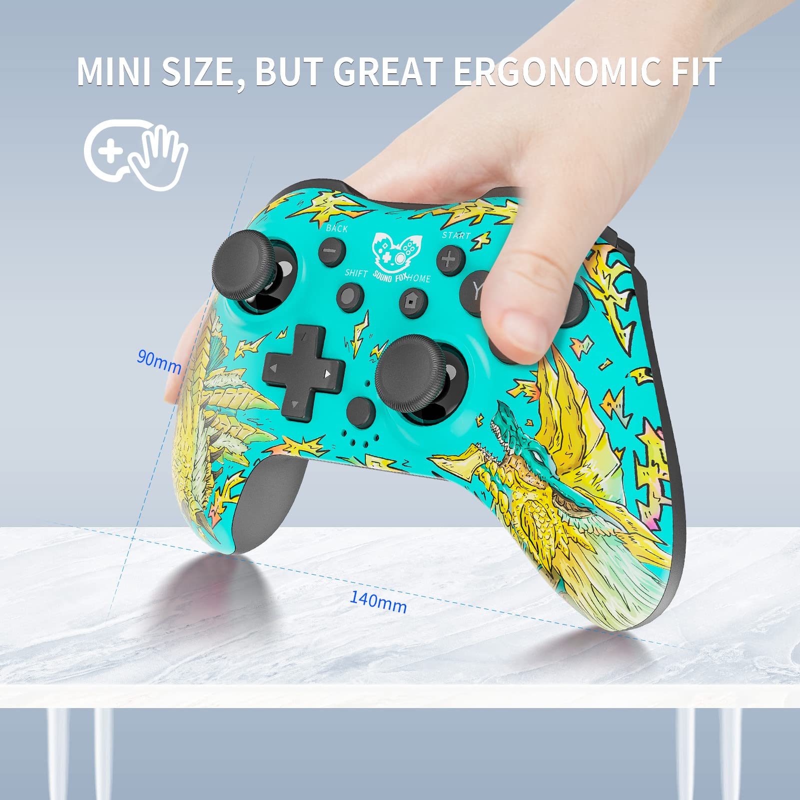 SOUND FOX Wireless Game Controller for Nintendo Switch//Lite/PC, Wireless Pro Gamepad with Magnetic Cover Design Support Vibration/Turbo/Macro/360° Motion Control/Wake/Screenshot Function