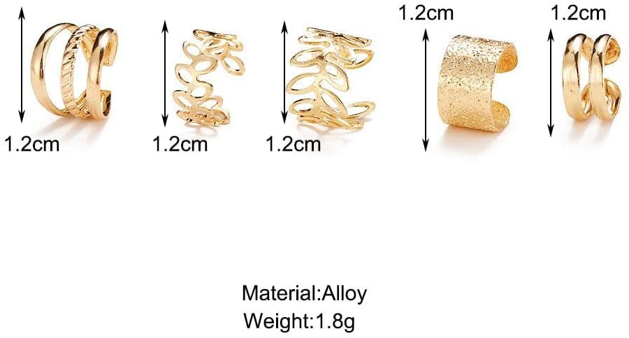 U-M 5Pcs / Set Ear Cuffs, Simple Earrings, C-Shape Ear Bone Clips, Multi-Layer Wrap Earrings, Without Pierced Earring Set, Leaves Ear Cuff(Silver) Nice Design