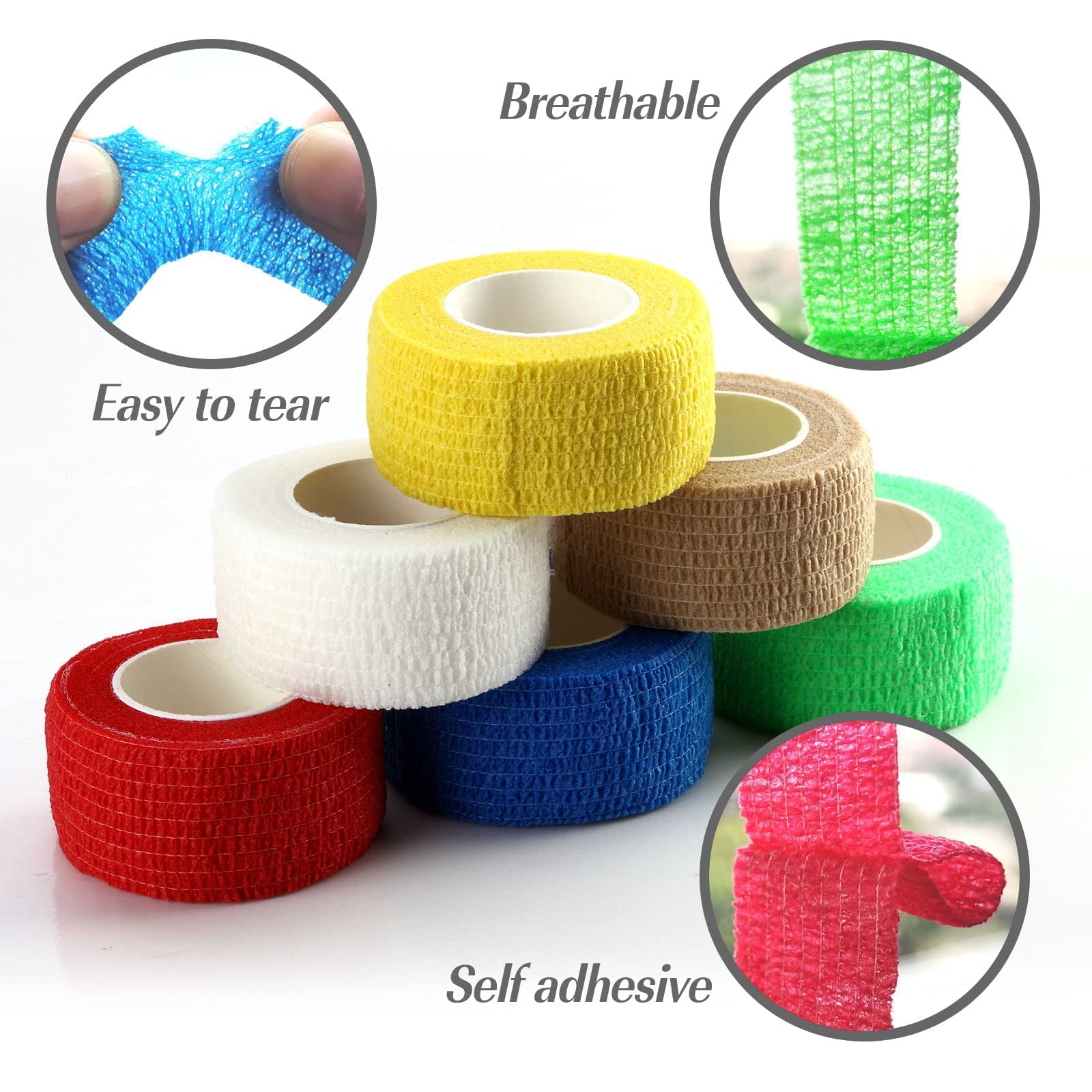 Self Adhesive Bandage Wrap,self Adherent wrap,Elastic Bandage wrap Vet Wrap for Sports Injury Wrist Ankle (1 Inch 6 Pack)