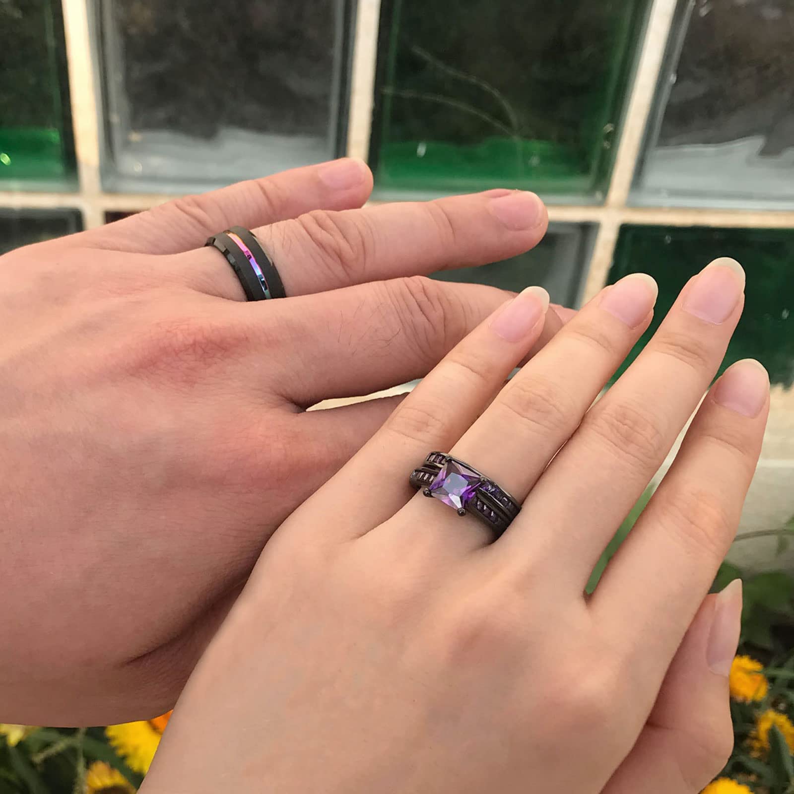 SHELOVES Black Plated Couples Women Purple Wedding Rings Sets His and Hers Men Tungsten Wedding Band 11+8.5