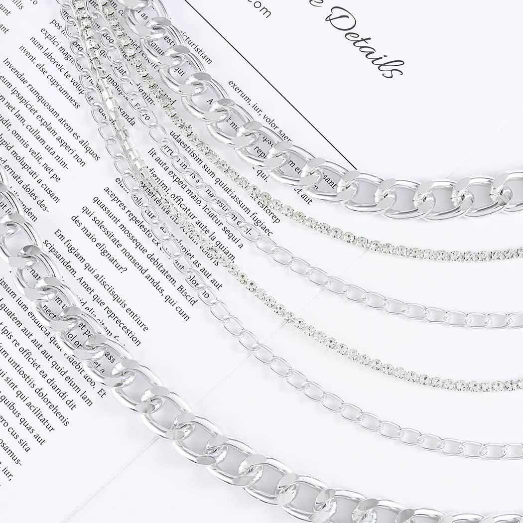 Reetan Sparkly Rhinestone Chain Belt Layered Boho Waist Chain Rave Belly Chain Nightclub Body Jewelry Accessories for Women (Silver)
