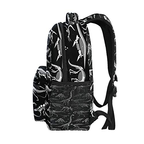 School Backpack White Dinosaur Skeleton Black Bookbag Travel Ruckack One_Size