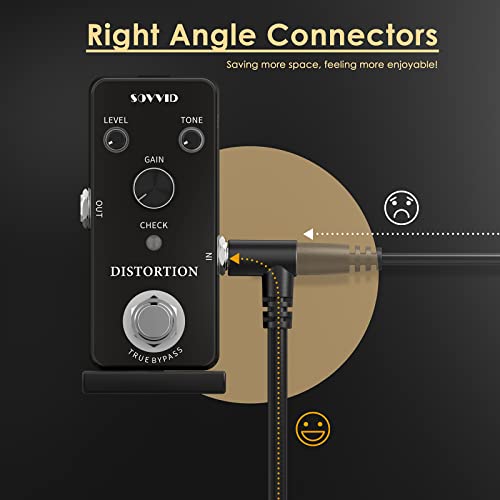 Sovvid 6 Inch 6 Pack Guitar Patch Cables, Black Guitar Pedal Cable Effect Cable Cord, 1/4" inch TS Guitar Patch Cable Right Angle