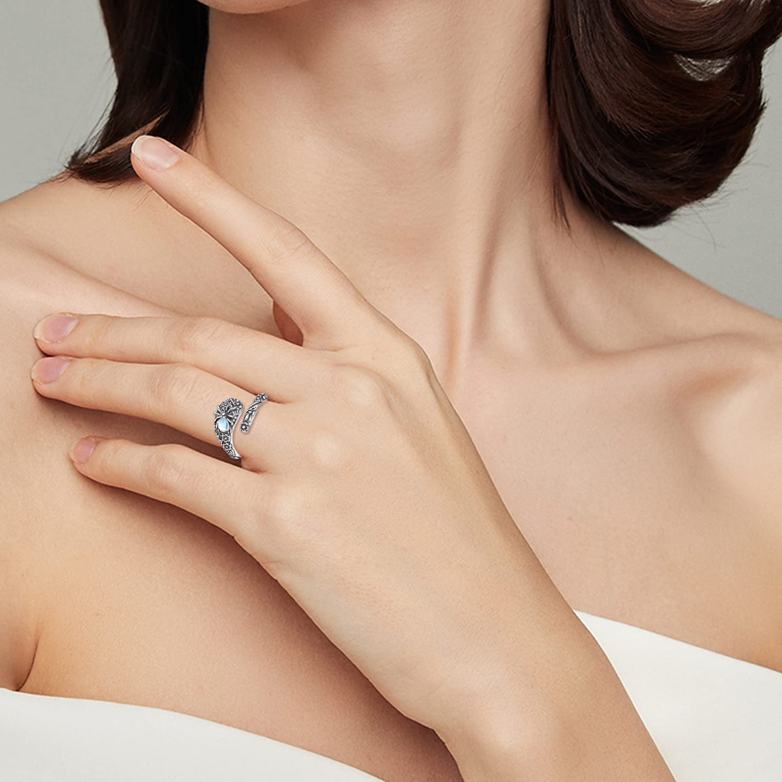 UCADRIT Spider Ring Sterling Silver Adjustable Spider Ring Moonstone Spider Jewelry Gifts for Women