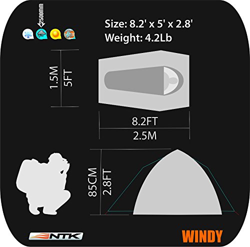 NTK Windy 1 Man Dome Bivy Lightweight Tent, 8 x 5FT Outdoor Dome Backpacking Recon Tent 100% Waterproof 2500mm, Super Compact, Durable Fabric Full Coverage Rainfly