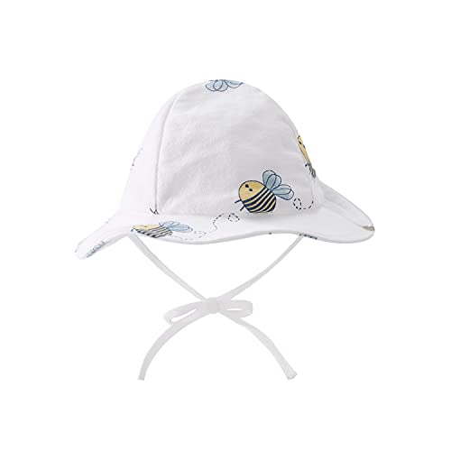 pureborn Unisex Baby Cotton Sun Hat Wide Brims with Straps Bucket Hat Cartoon Bees 3-6 Months