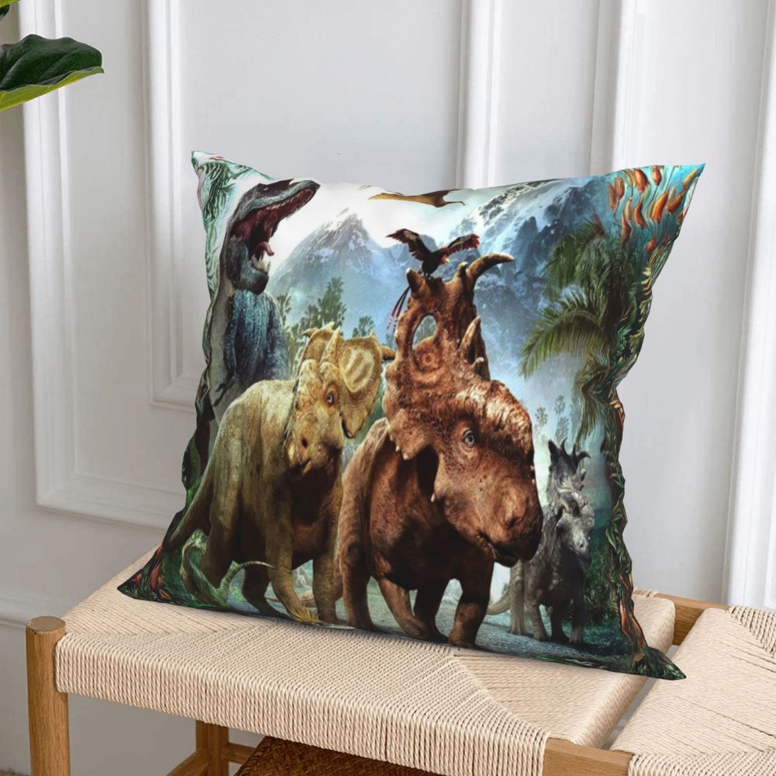 pop-belief 4PCS Square Throw Pillow Covers,18"x18" Dinosaur Group in The Primeval Forest Decorative Cushion Covers Case for Bed Sofa Couch Home Decor