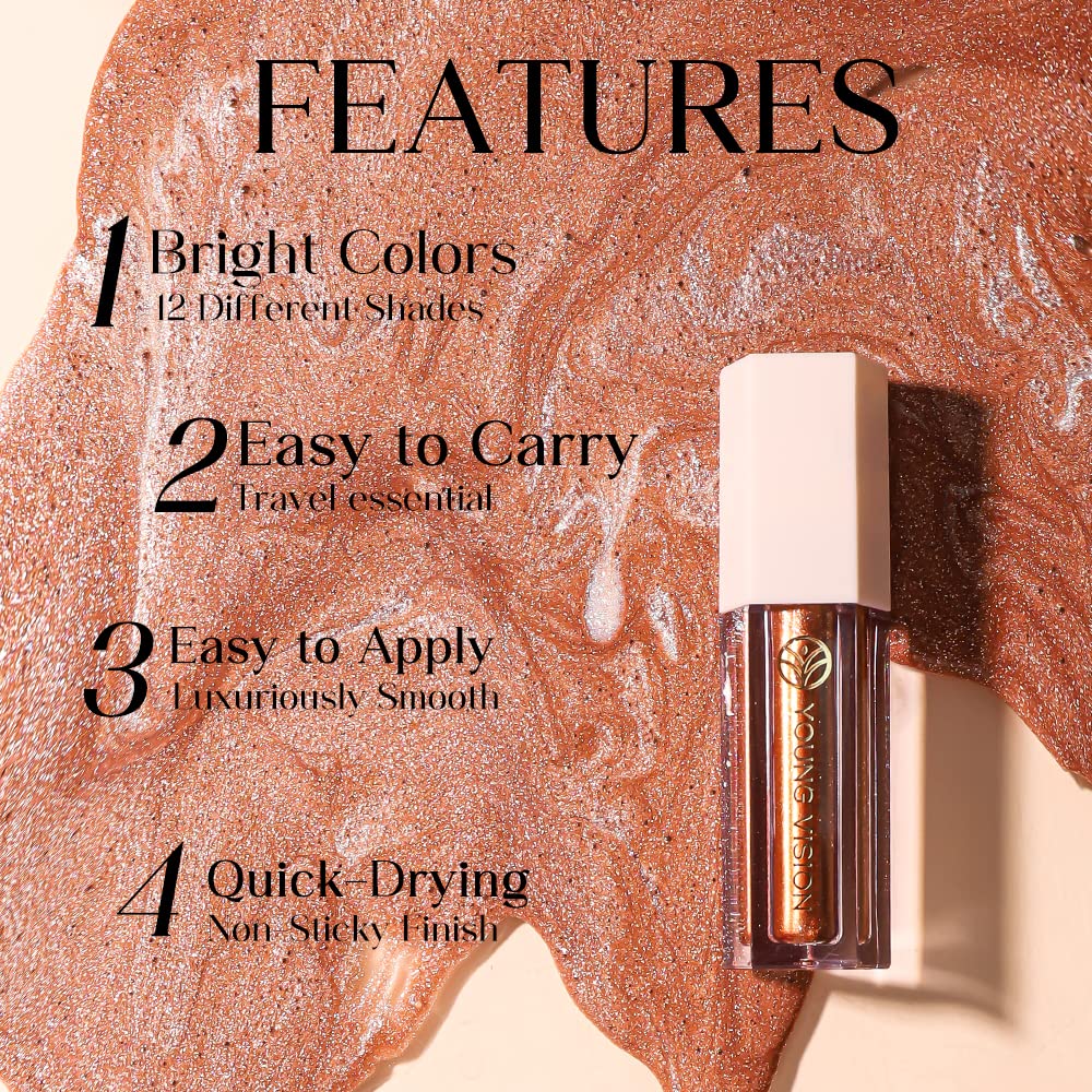 YOUNG VISION Liquid Glitter Eyeshadow, Metallic & Shimmer & Glow Shades,Quick-Drying, Waterproof, Non-sticky,0.17 Fl Oz
