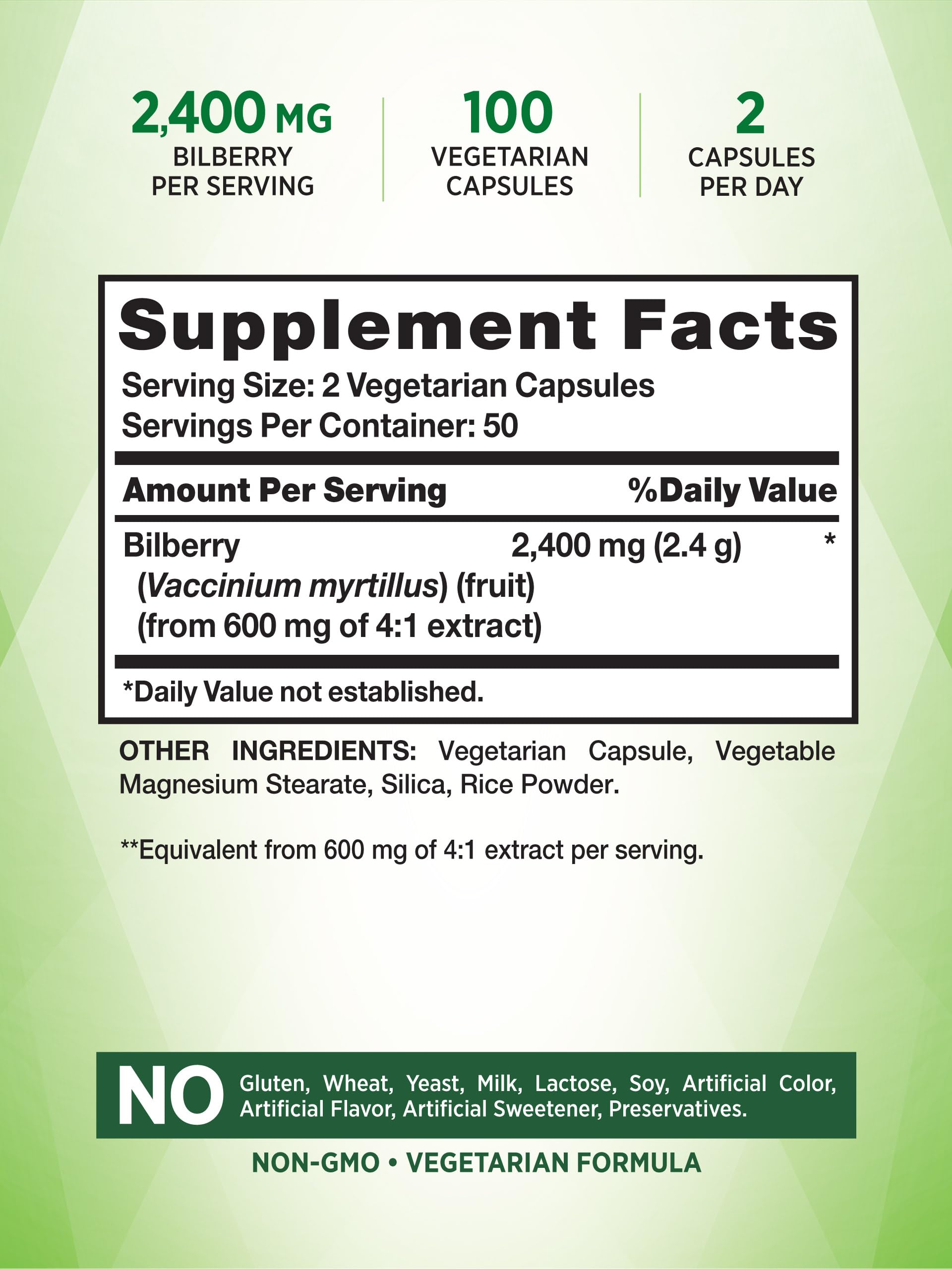 Nature's Truth Bilberry Fruit Extract Capsules | 2400mg | 100 Count | Non-GMO & Gluten Free Supplement