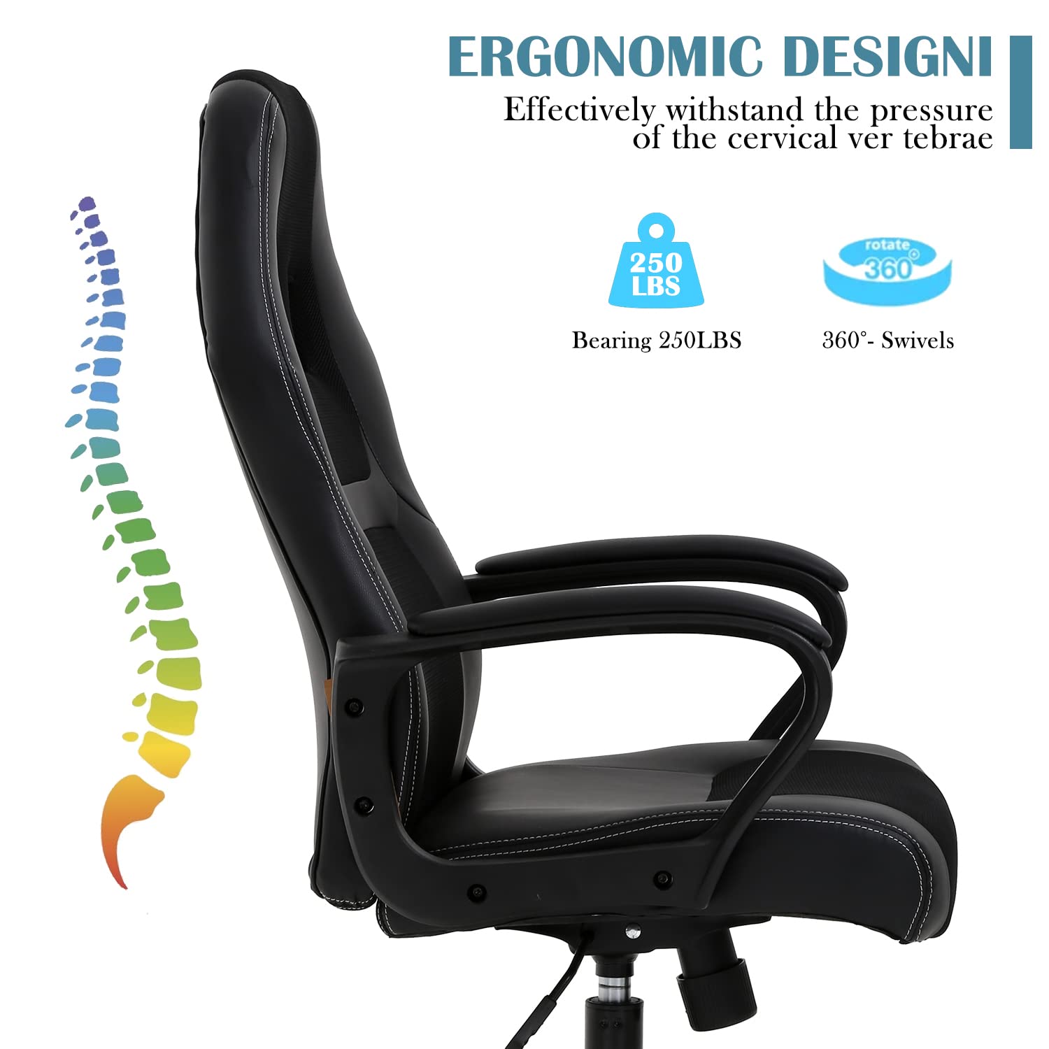 Office Chair Ergonomic Executive Desk Chair,Racing PC Gaming Chair with Lumbar Support, Comfortable Mesh Home Computer Chair High Back Leather Swivel Task Chair for Adults, White