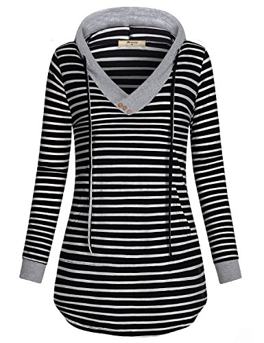 Miusey Hoodie Sweatshirts for Women Long Sleeve Blouse with Front Pocket Loose Fit Women Tops for Weekend Workout Home Athleisure Wear Basic Slouchy Pullover V Neck Tunic