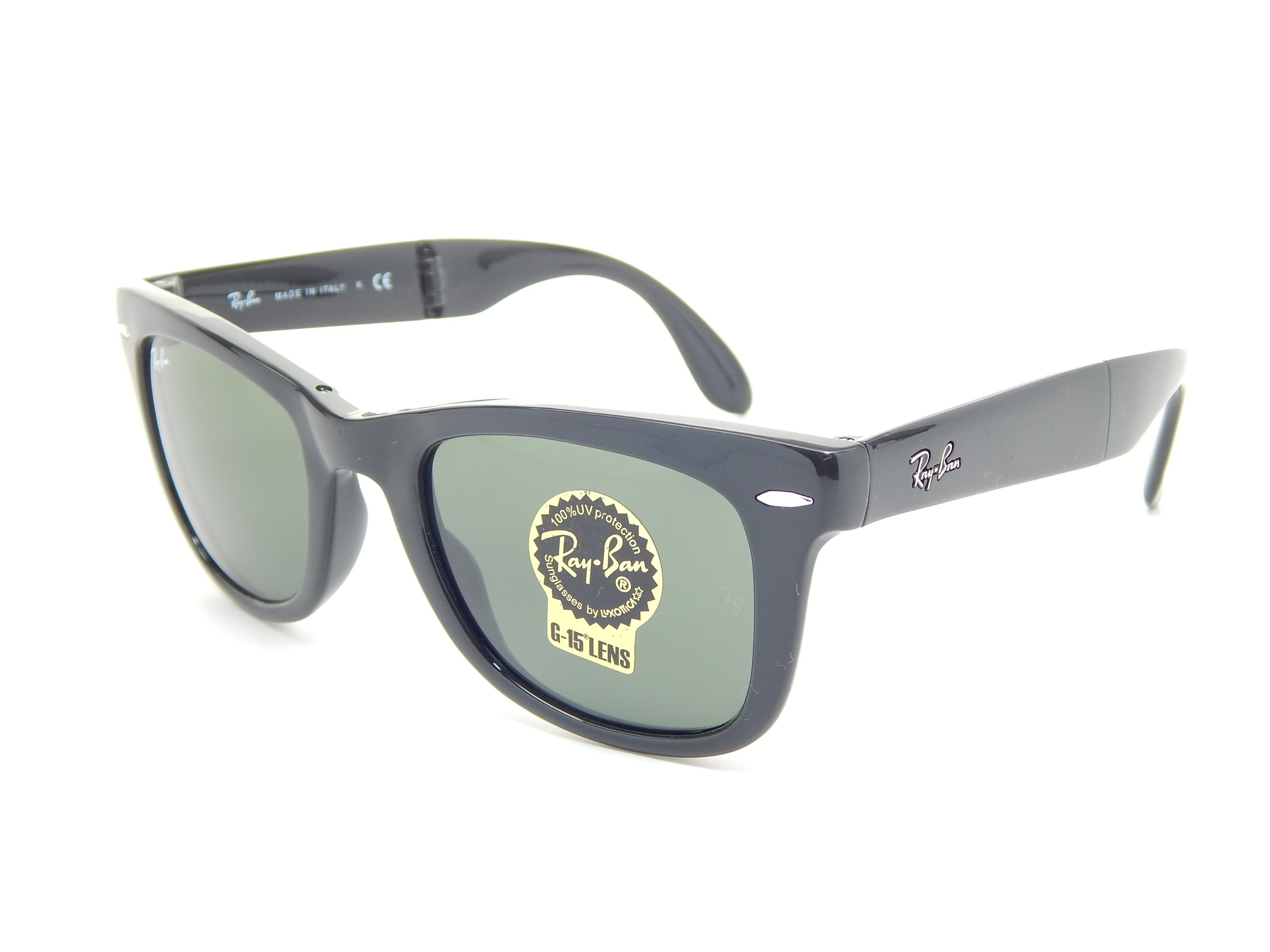 New Ray Ban Folding Wayfarer RB4105 601 Glosssy Black/Green 50mm Sunglasses