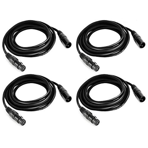 MFL. 10 ft Flexible DMX Cable 3 Pin Signal XLR Male to Female Cable Wire for Stage Lighting DJ Lights, 110 Ohms Impedance, Black, 4 Pack