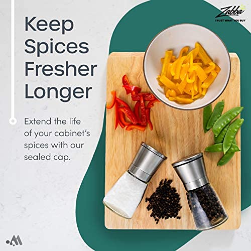 Modetro Salt and Pepper Grinder - Refillable Stainless Steel and Glass Salt & Pepper Mill (1-Pack)