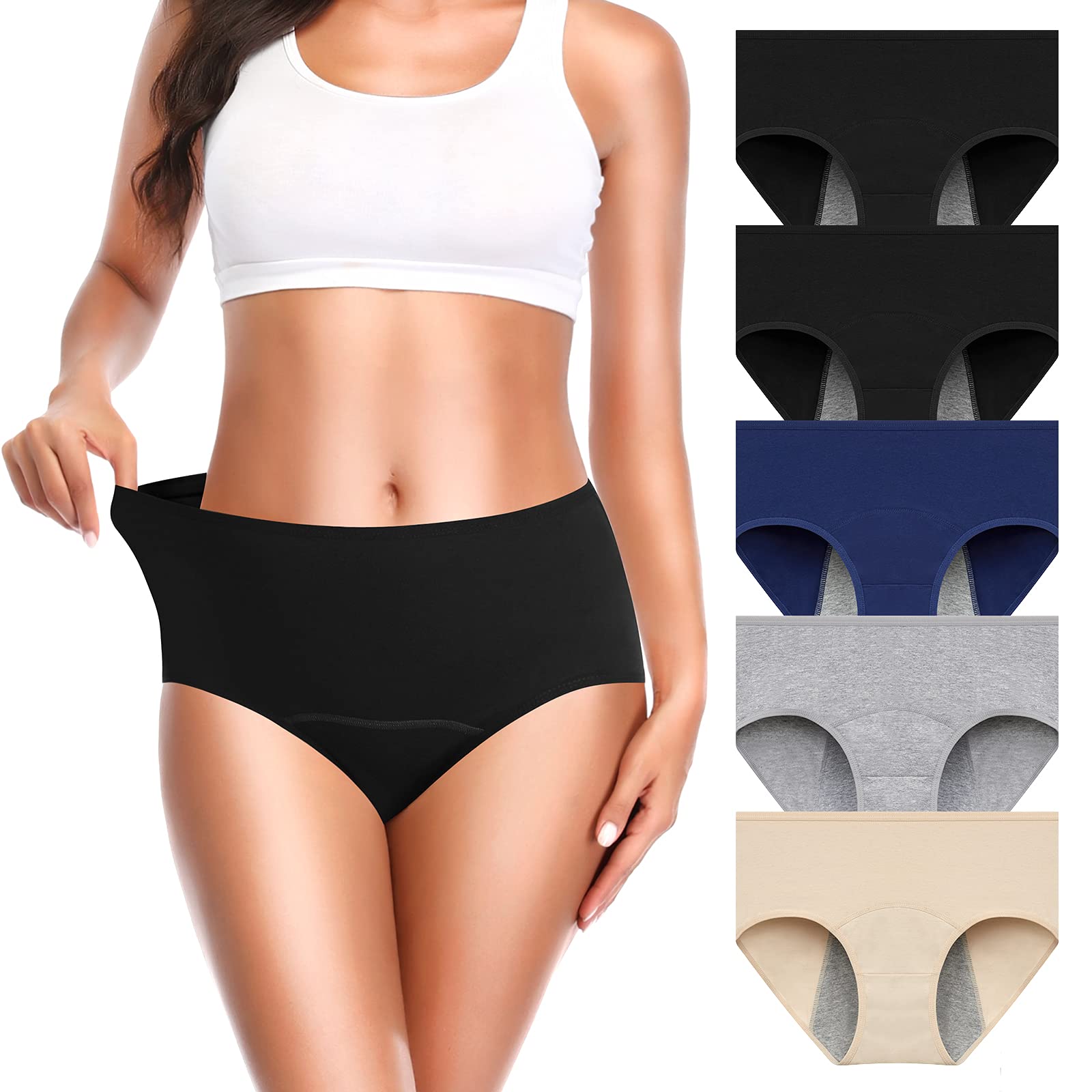 OLIKEME Cotton Period Panties Menstrual Leakproof Protective Briefs for Teen,Girls,Women,Mulit Size Medium