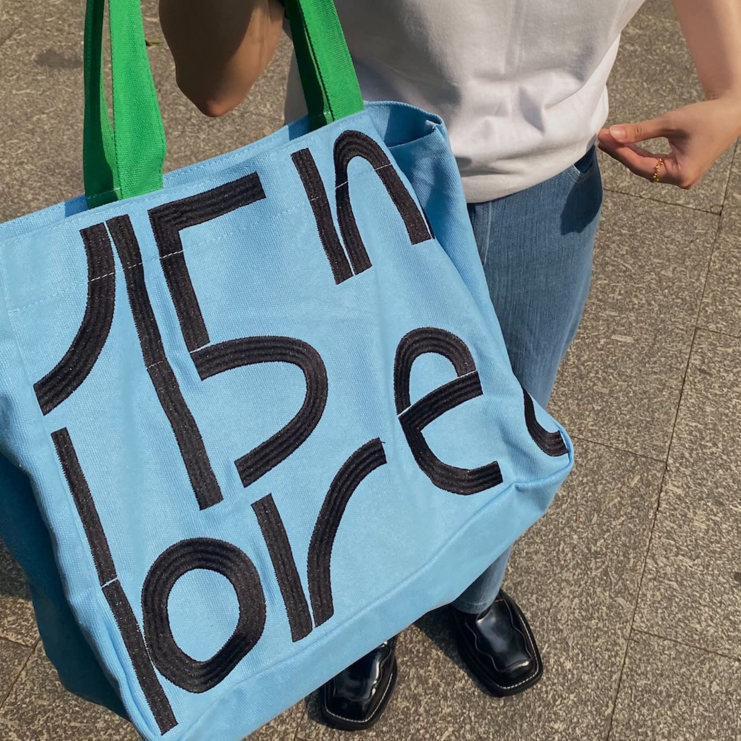 SIASIA Original Designer Chic Cotton Canvas Tote Bag, Shoulder Bag, Handbag for Office, Streetwear (Blue)