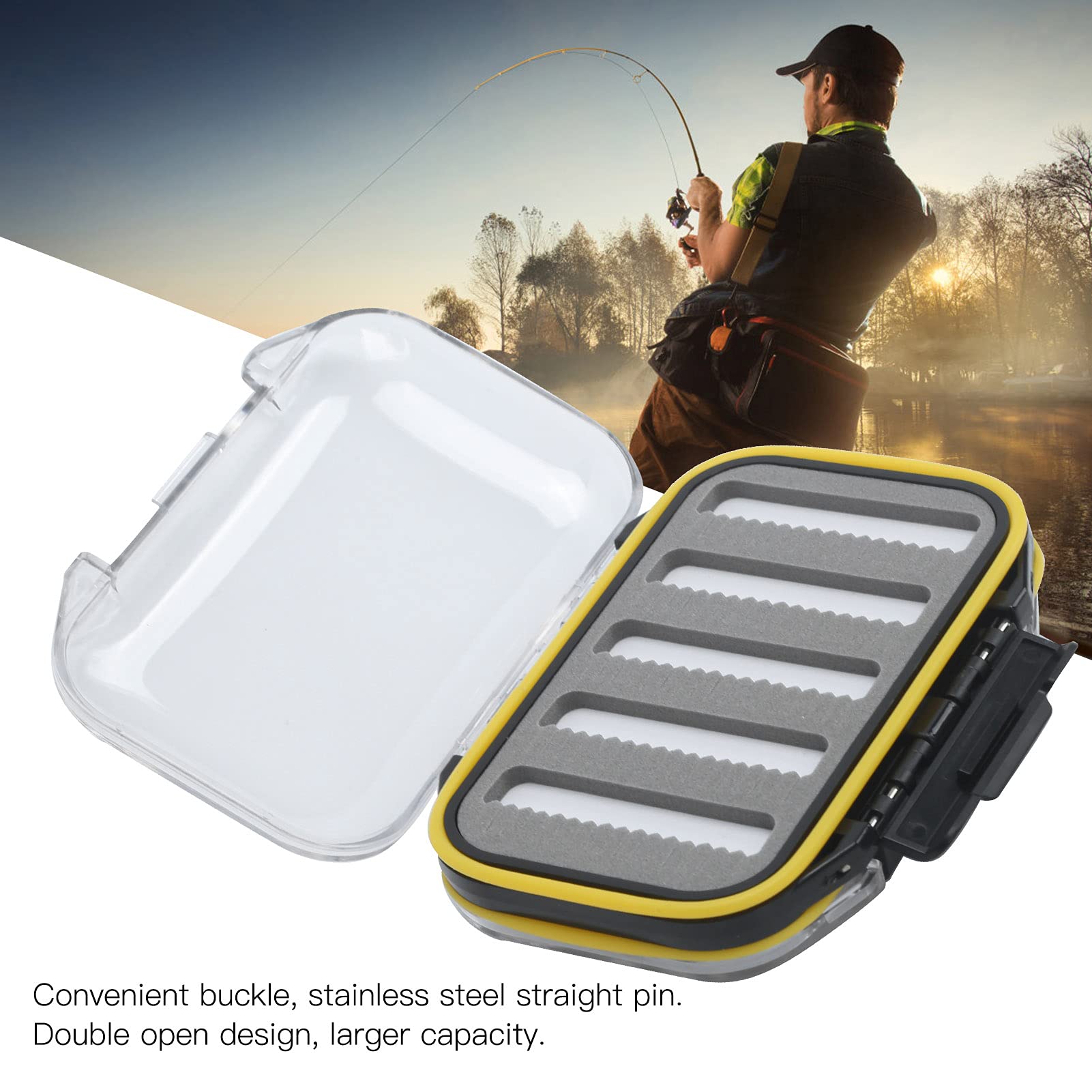 Yeuipea Fishing Lure Container,Double Sided Transparent Fly Fishing Tackle Hook Preservation Box Fishing Accessory