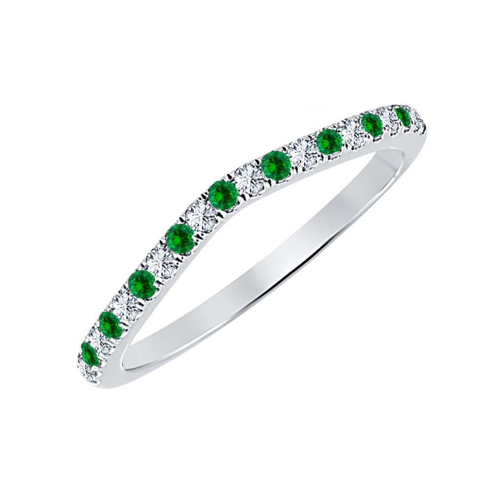 Round Cut Emerald & Diamond Half Eternity 14k White Gold Plated Wedding Cuvred Band Ring for Women