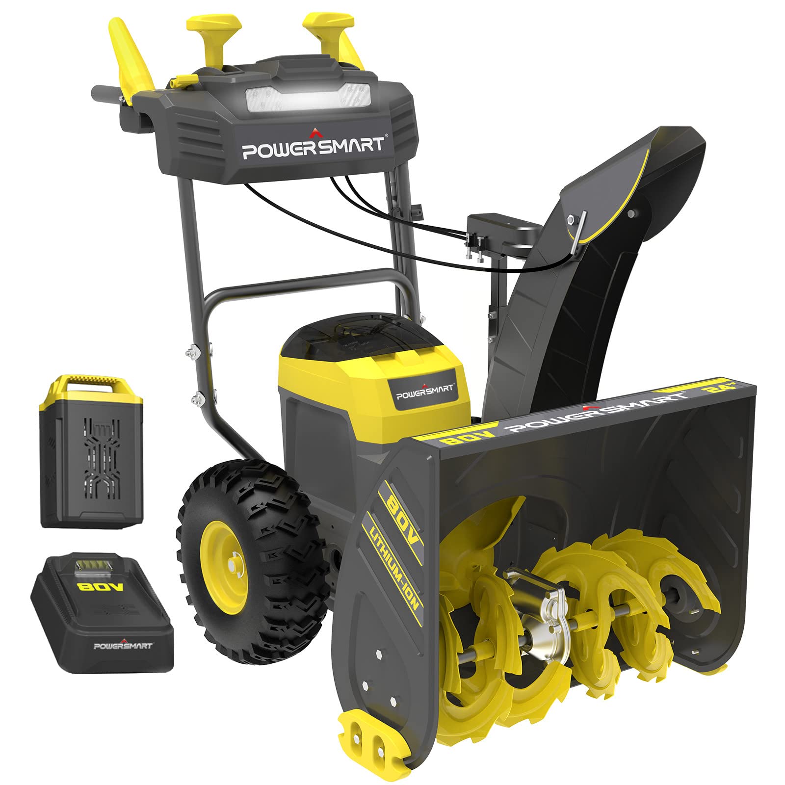 PowerSmart Electric Snow Blower, 24 Inch Cordless Snowblower with 80V 6.0Ah Battery and Charger Included, Battery Powered Snow Blower with Speed Control