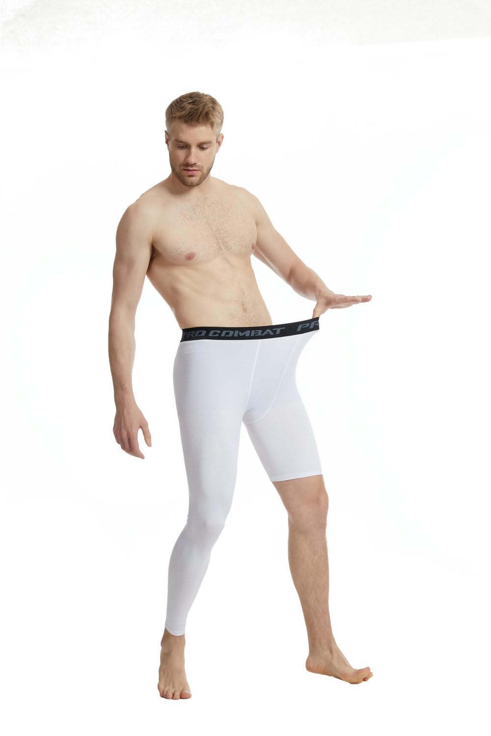 Men's Basketball Single Leg Tight Sports Pants 1/2 One Leg Compression Pants Athletic Base Layer Underwear (Small,White-1)