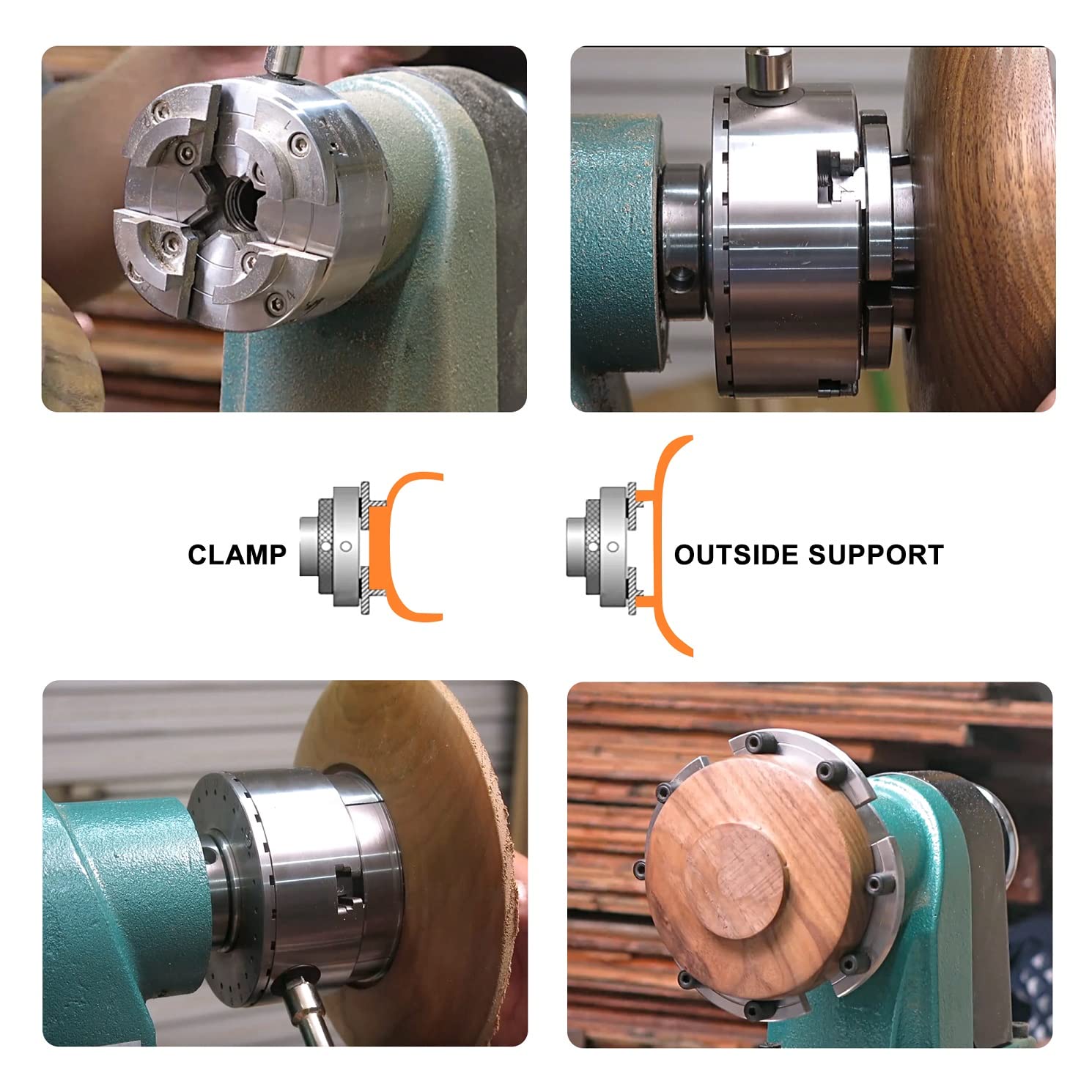 Wood Lathe Chuck Set 1" x 8 tpi, 4 inch 4 jaw self-Centering Woodturning Chuck for Lathe