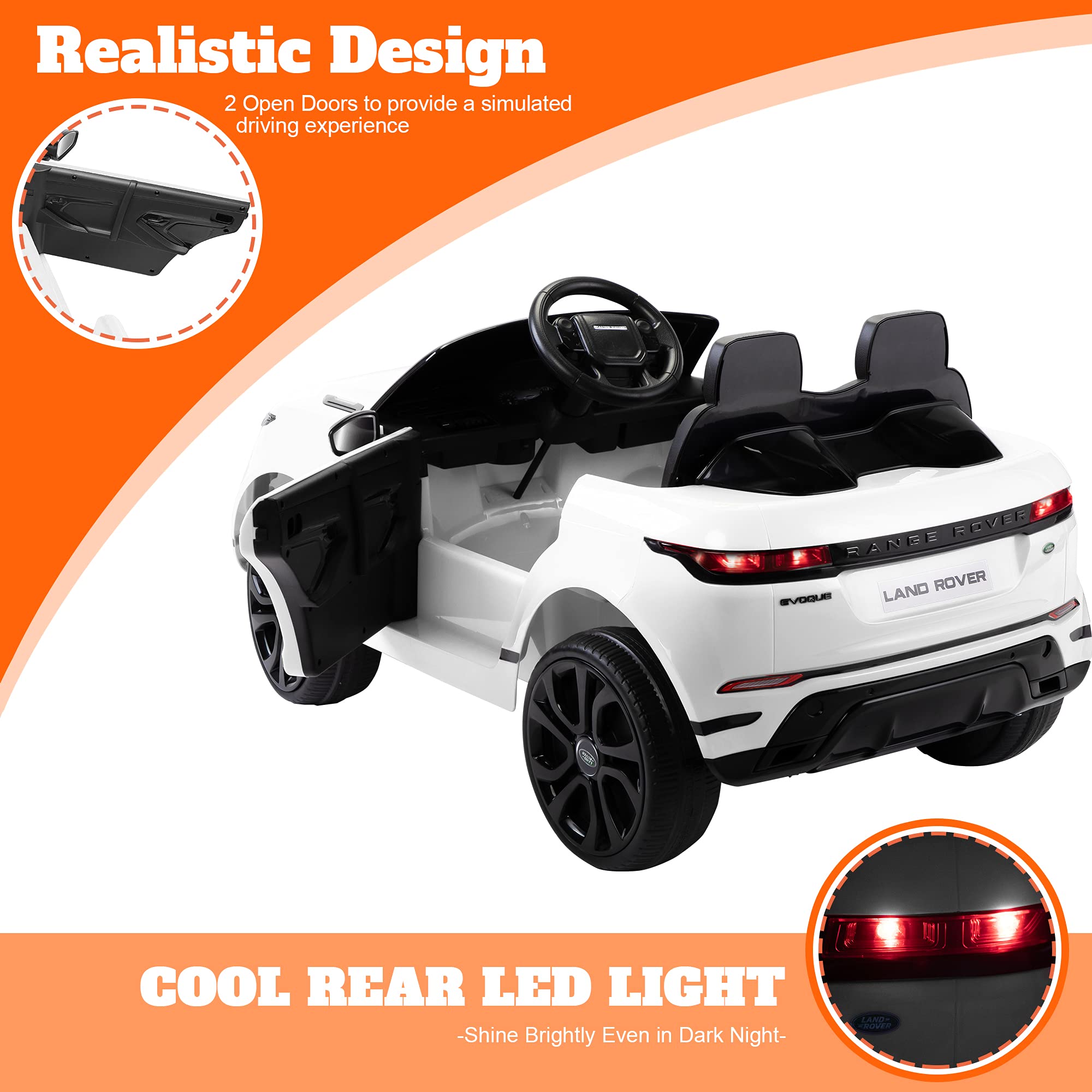 TOBBI 12V Licensed Land Rover Kids Ride On Car with Parental Remote Control, White