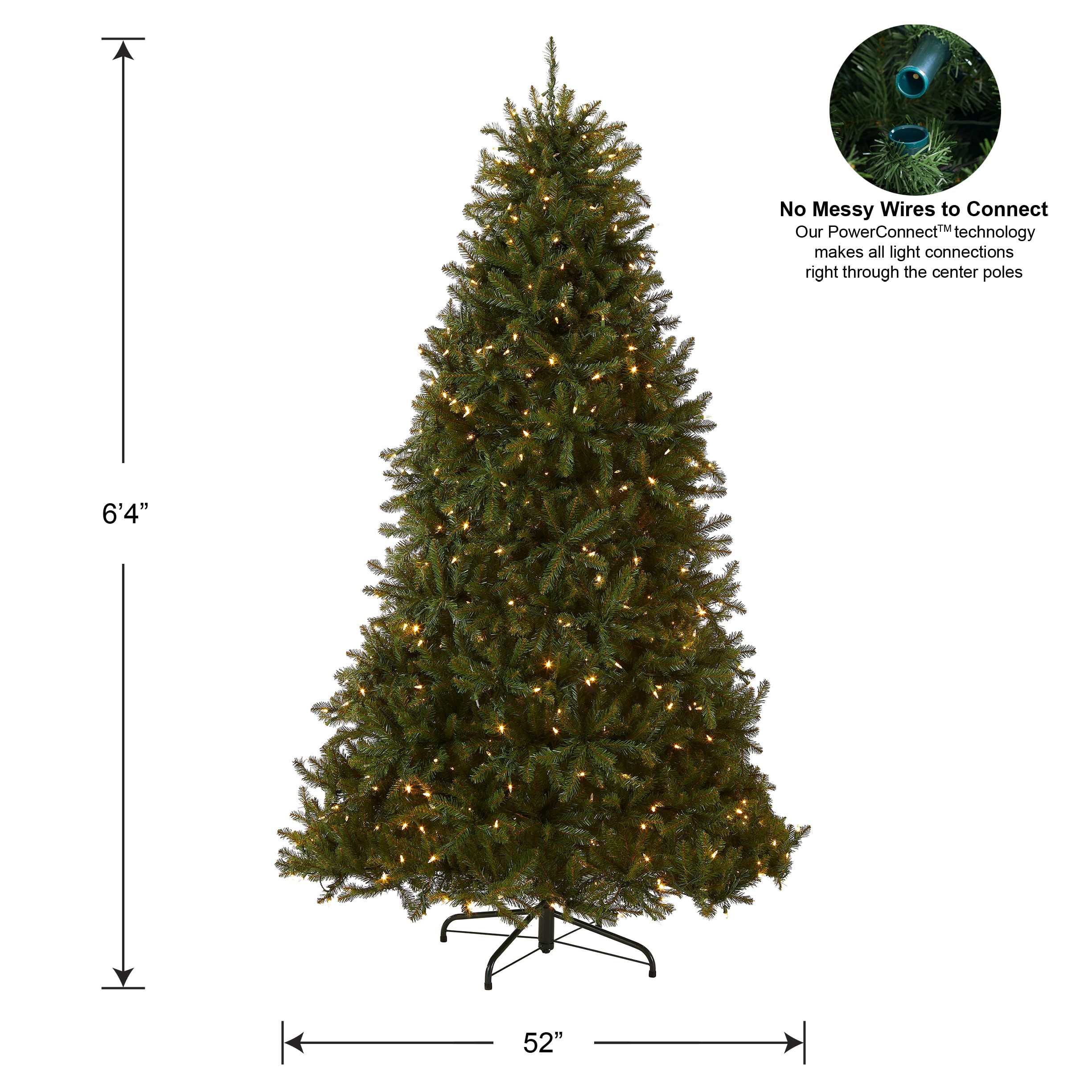 National Tree Company Pre-Lit Artificial Full Christmas Tree, Green, Dunhill Fir, Dual Color LED Lights, Includes PowerConnect and Stand, 6.5 Feet