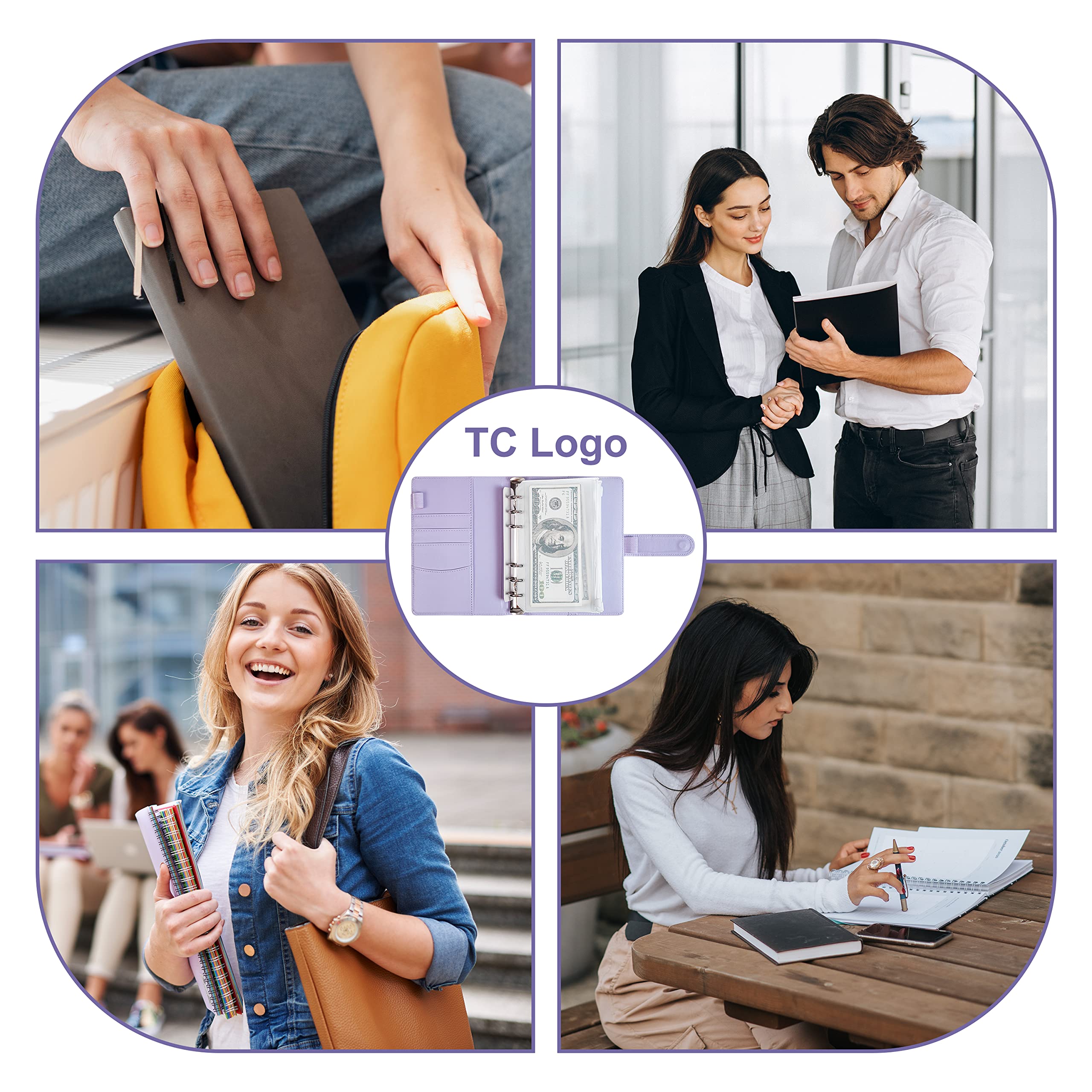 TC Logo Budget Binder Money Organizer with Zipper Envelops, Sheets for Budgeting, Sticker Labels and - 10 Money Saving Cash Envelopes for Binder Budgeting with 24 Sticker Labels